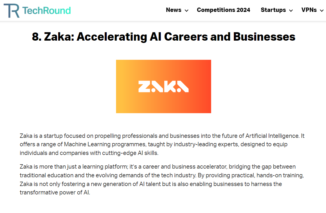 ZAKA Rounds Up Recognition: Accelerating AI Careers and Businesses in the TechRound Spotlight ...
